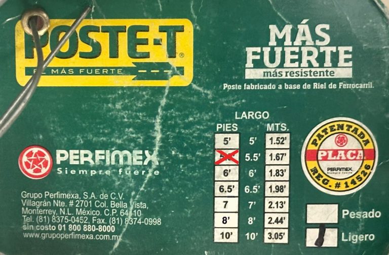 Poste Ganadero Tipo T 1.68 Metros 6 Pies 200 Piezas - AM Aceros